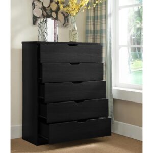 Xiconbao Modern 5 Drawer Dresser for Bedroom, Tall Chest of Drawers with Storage, Wood Storage Chest Organizers with Cut-Out Handles, Accent Storage Cabinet for Living Room, Entryway, Hallway (Black)