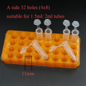 LSVERDE 6 Pcs Microcentrifuge Tube Rack for 0.5ml-2ml Centrifugal Pipe, Lab Test Tubes Rack Holder, Double-Sided 32 Holes Plate with Hole Diameter 7.5mm and 11mm (Orange)