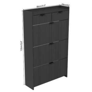 Lisicues Shoe Cabinet Storage for Entryway, Modern Slim Shoe Organizer, Tipping Shoe Cabinet with 3 Flip Drawers Fluted Panel, Narrow Shoe Rack for Living Room (Black 3 Flip Drawers)