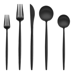 euirio 30-piece silverware set for 6, stainless steel flatware set matte black, modern brushed thick cutlery set with spoons forks and knives, utensil sets for home kitchen hotel, dishwasher safe