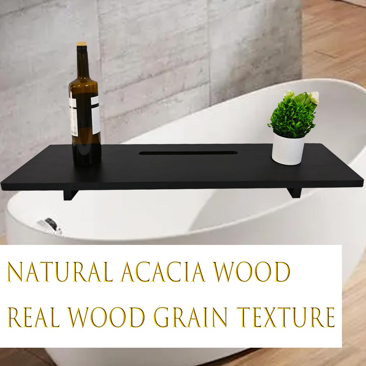 Natural Acacia Wood Bathtub Caddy Tray Table Premium Bathtub Tray Table Bath tub Tray 35x9 Inch Large Bath Tub Tray Bath tub Accessories for Bathtub Shelf (Black)