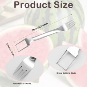 Generic 2-in-1 Stainless Steel Fruit,2pcs Dual Head Stainless, Portable Watermelon Fork Watermelon Cutter Slicer Tool Fruit Forks Slicer for Home Party Camping Kitchen Gadget, Silvery white, 1c-wa