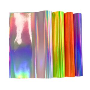 10 Pcs Holographic Faux Leather Sheets for Crafts, 8.3" x 11.8"(21x30cm) Colorful Luster Leather Fabric for Jewelry Bows Making DIY Projects