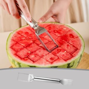 Generic 2-in-1 Stainless Steel Fruit,2pcs Dual Head Stainless, Portable Watermelon Fork Watermelon Cutter Slicer Tool Fruit Forks Slicer for Home Party Camping Kitchen Gadget, Silvery white, 1c-wa