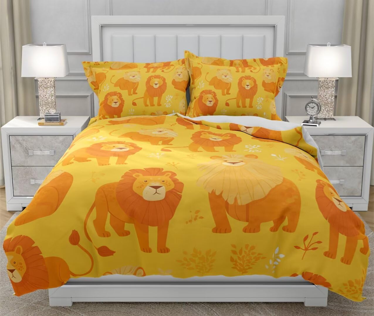 Moinlizy 3D Cartoon Lion Printed Duvet Cover Twin Size 3D Yellow Cute Lion Bedding Sets Bedclothes Room Decor Wild Animal Theme No Comforter