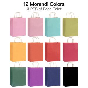 Moretoes 36pcs Paper Gift Bags with Handles Bulk, 7.5"x 4.7"x 10.2" Party Favor Bags, Medium Goodie Bags for Kids Birthday, Baby Shower, Crafts, Christmas Party Supplies (12 Colors)