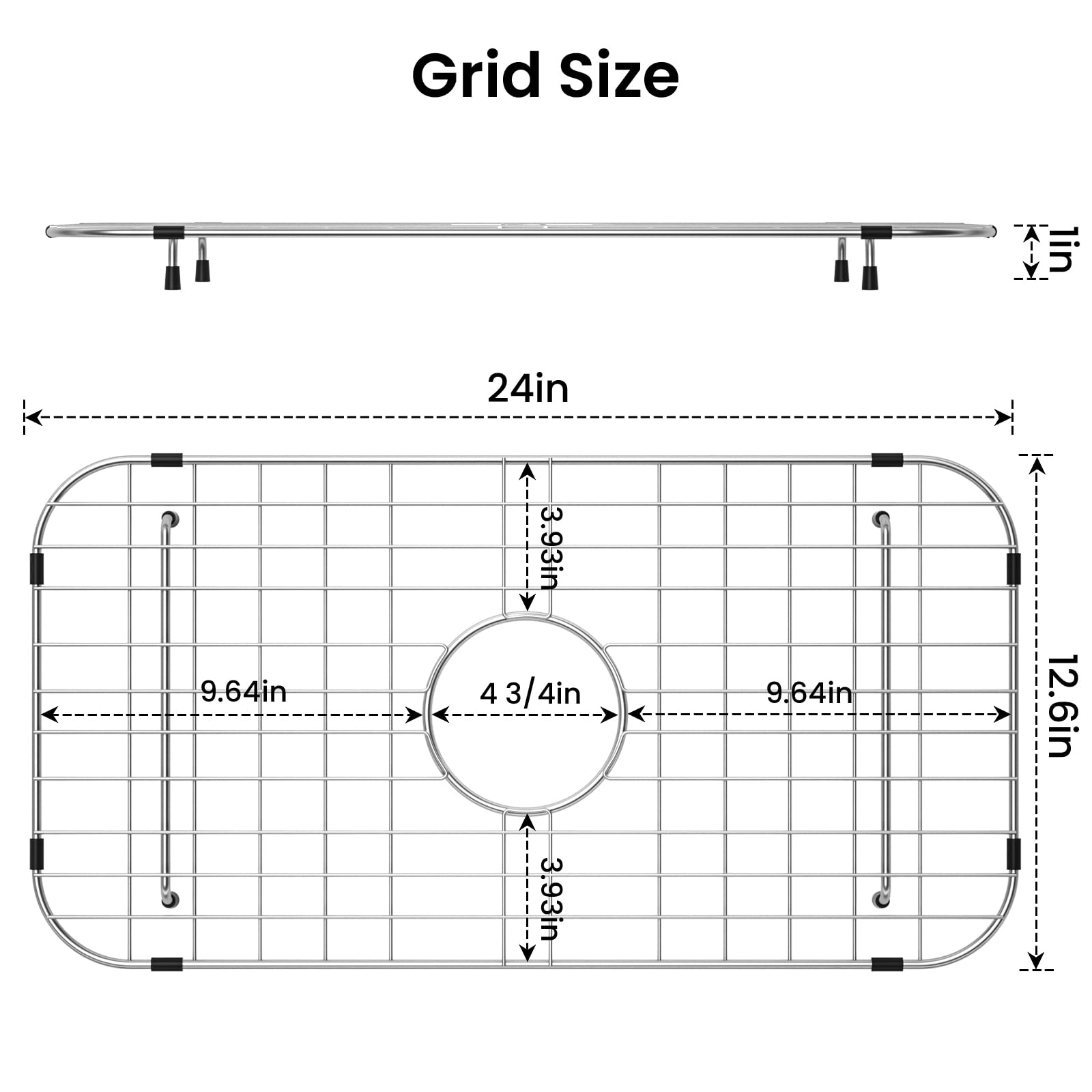 Frsmvati Sink Bottom Grid 24-1/8" x 12-5/8", Centered Drain with Corner Radius 1-1/2", Sink Protector for Kitchen Sink for Single Bowl Kitchen Sink