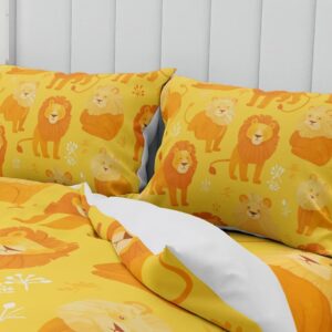 Moinlizy 3D Cartoon Lion Printed Duvet Cover Twin Size 3D Yellow Cute Lion Bedding Sets Bedclothes Room Decor Wild Animal Theme No Comforter