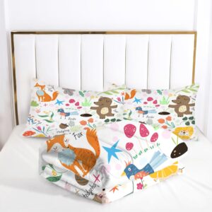 EDGZKO Comforter Set Cartoon Animals: Twin Size Cute Bedding Set for Kids Teen Girls Toddler Boys Kawaii Fox Bear Lion Flowers Soft Quilt Duvet Bed Sets 1 Comforter & 1 Pillow Case