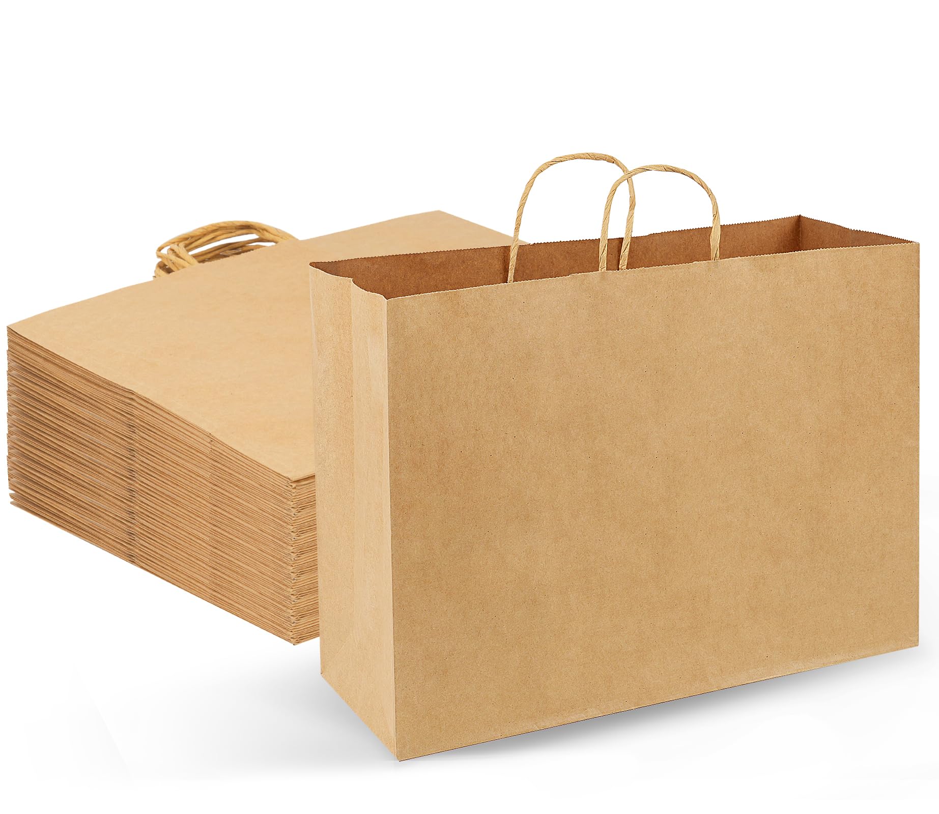 Moretoes 60pcs 16x6x12 Inches Paper Bags with Handles Bulk Large Gift Bags with Handles Brown Paper Bags for Grocery, Merchandise, Gifts