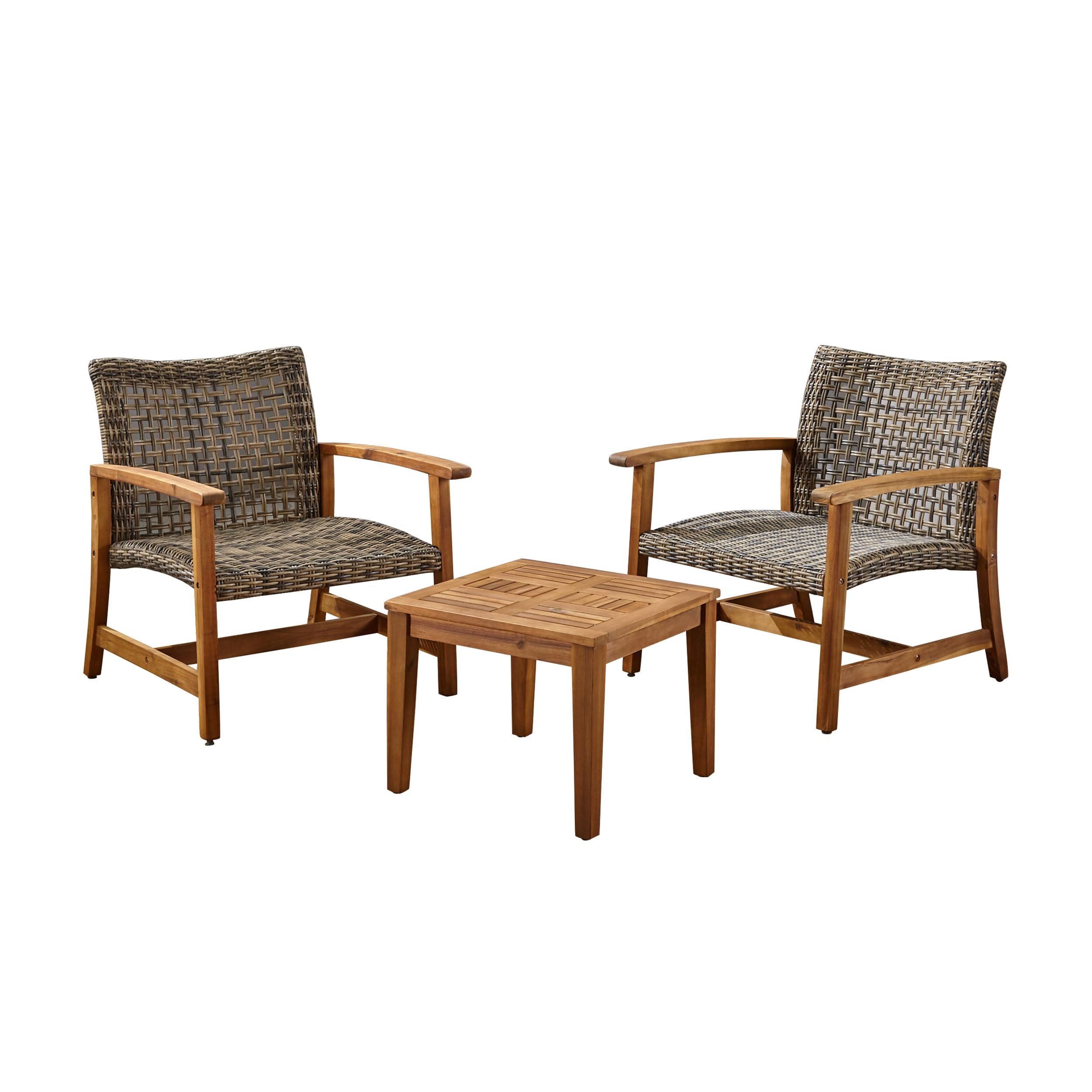 Christopher Knight Home Hampton Outdoor 3 Piece Wood and Wicker Club Chairs and Side Table Set, Gray