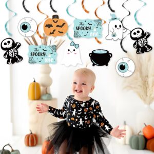 K KUMEED Halloween Birthday Party Decorations,20 PCS Blue The Spooky One Hanging Swirl Decorations,Cute Ghost Eyeballs Pumpkin for Outdoor Indoor Halloween 1st Birthday Boys First Birthday