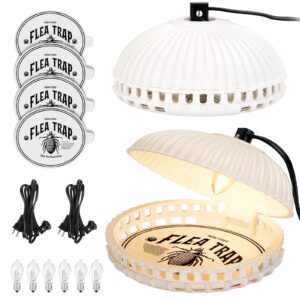 flea traps for inside your home, 2 pack flea trap light with 4 sticky discs & 6 bulbs, shell shape electric flea killer bed bug trap, natural indoor pest control trap for home, safe to pet & child