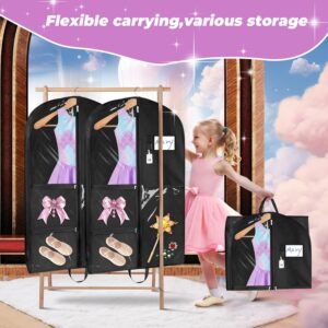 Sishynio Garment Bag, Clear Waterproof Garment Bags for Hanging Clothes, 43 Inch Black Garment Bag with 6 Pockets, Dance Garment Bag, Kids Garment Bag for Dance Competitions Sports Suit Travel