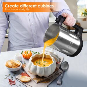 1.6L Soup Maker Machine, Stainless Steel Programmable Soup Maker with Smooth & Chunky Settings, Anti-Dry Burn, Overfill Sensors, and Self-Cleaning Mode for Quick Soups, Baby Food, and Home Use Black