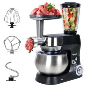 lifecreek 6-in-1 multifunctional stand mixer, 5.3qt 660w, 6-speed tilt-head, electric kitchen mixer with stainless steel bowl,meat grinder, juice blender (black)