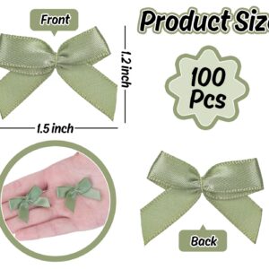 JarThenaAMCS 100Pcs Sage Green Satin Ribbon Bows No Twist Tie Bow 1.5 Inch Green Gift Wrapping Premade Mini Crafts Bows for Wedding Baby Shower Easter Birthday Decor