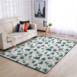 hwmmbh green pine forest animals tracks area rugs woodland pine trees paws mountain large floor carpet wild animal throw mat for living room kids toddler nursery bedroom kitchen bathroom rug