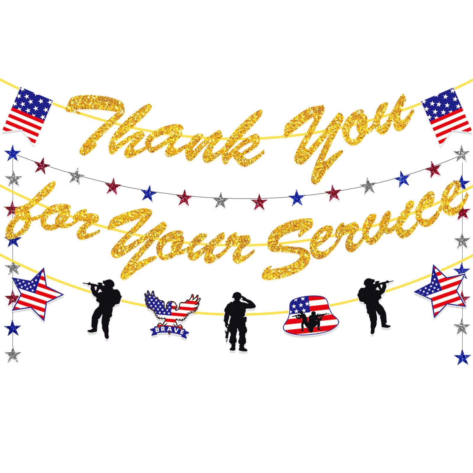 Veterans Day Banner, Veterans Day Decorations Thank You for Your Service Banner, Memorial Day Patriotic Party Military Decorations, Glitter Thankful Banner Garland Backdrop Patriotic Party Supplies