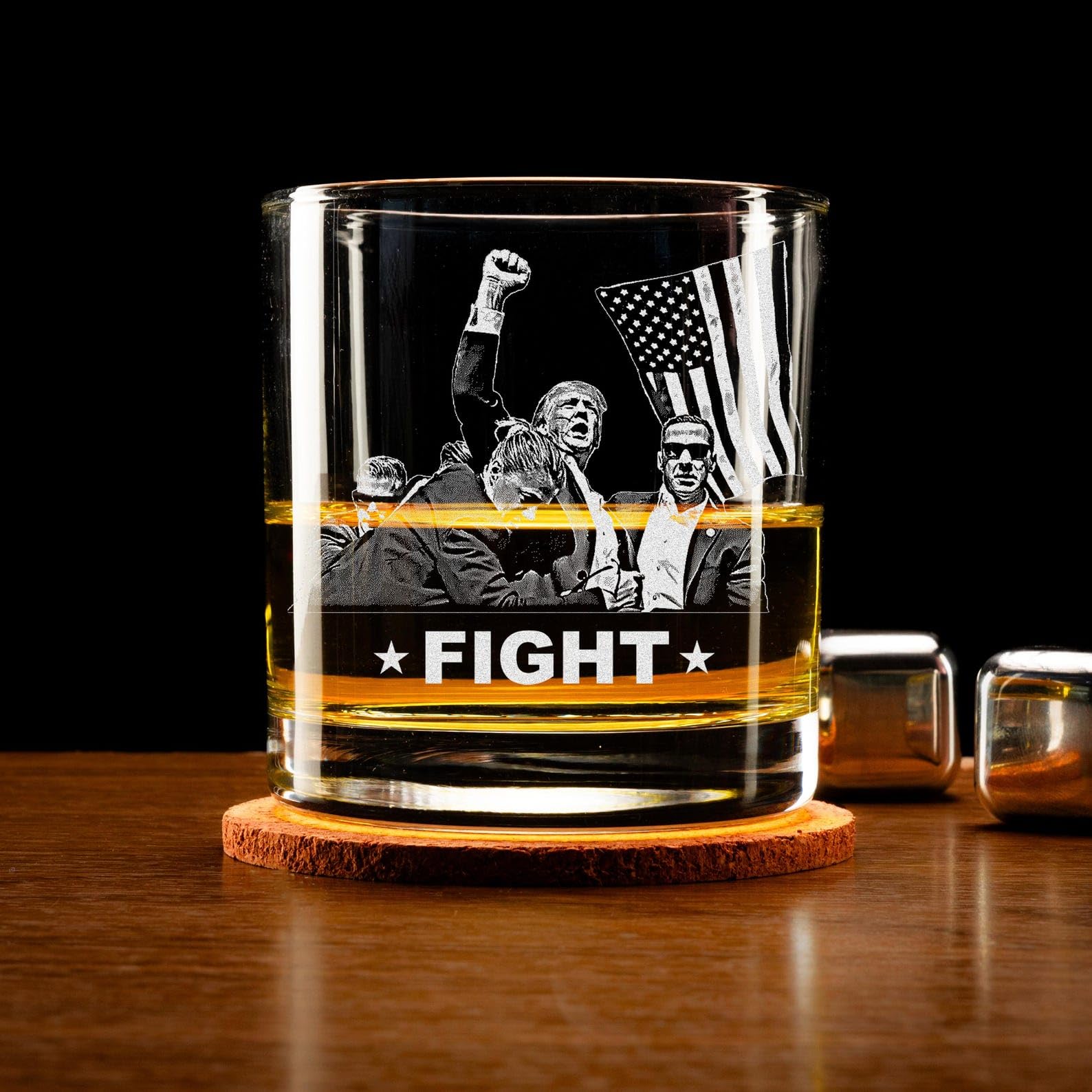 Lucy Engraving Engraved Trump Fight Whiskey Glass - 11 oz, Made in the USA