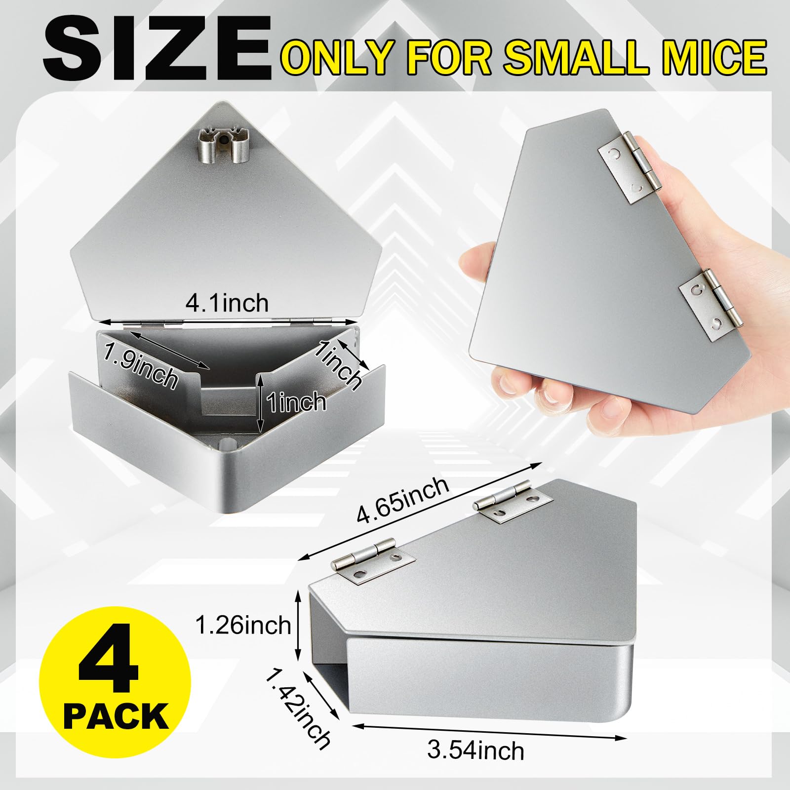 Qualirey 4 Pcs Mouse Station Carbon Steel Mice Bait Station Waterproof Mice Stations Outdoor Metal Mice Trap Bait Box, Keeps Children and Pets Safe Indoor & Outdoor, Bait Not Included, Silver