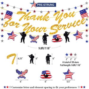 Veterans Day Banner, Veterans Day Decorations Thank You for Your Service Banner, Memorial Day Patriotic Party Military Decorations, Glitter Thankful Banner Garland Backdrop Patriotic Party Supplies