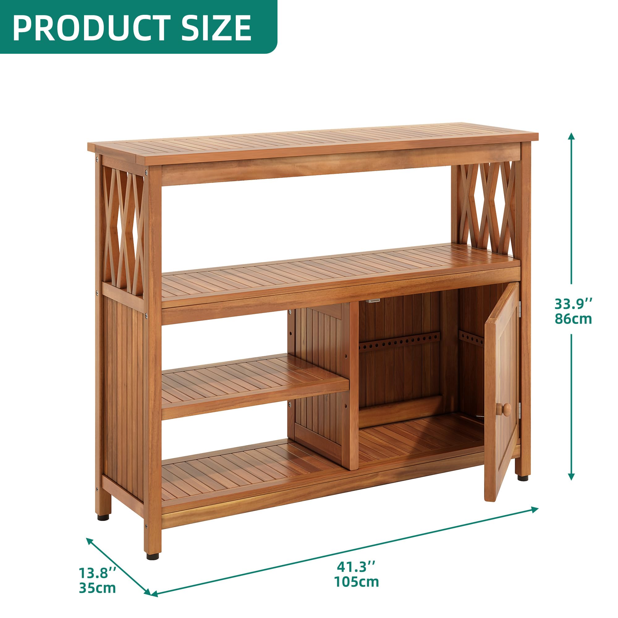 YITAHOME Acacia Wood Patio Bar Table with Storage and Shelves, Outdoor Sideboard Storage Cabinet for Outdoor and Indoor Use, Suitable for Garden Patio Balcony Living Room, Natural