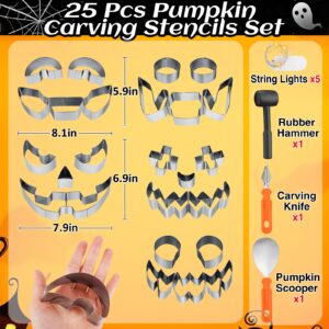 Beeplove Pumpkin Carving Kit - 25 Pcs Safe Pumpkin Carving Stencils with Lights Carving Knive Scooper Hammer, Stainless Steel Carving Tools for Halloween Adults Kids DIY Pumpkins