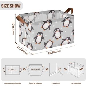 SPRIPORT Cute Penguins Light Grey Foldable Storage Cube for Shelves Fabric Storage Bin with Metal Frame & Double Handles Large Storage Box for Organizing Toys Books Clothes Blankets