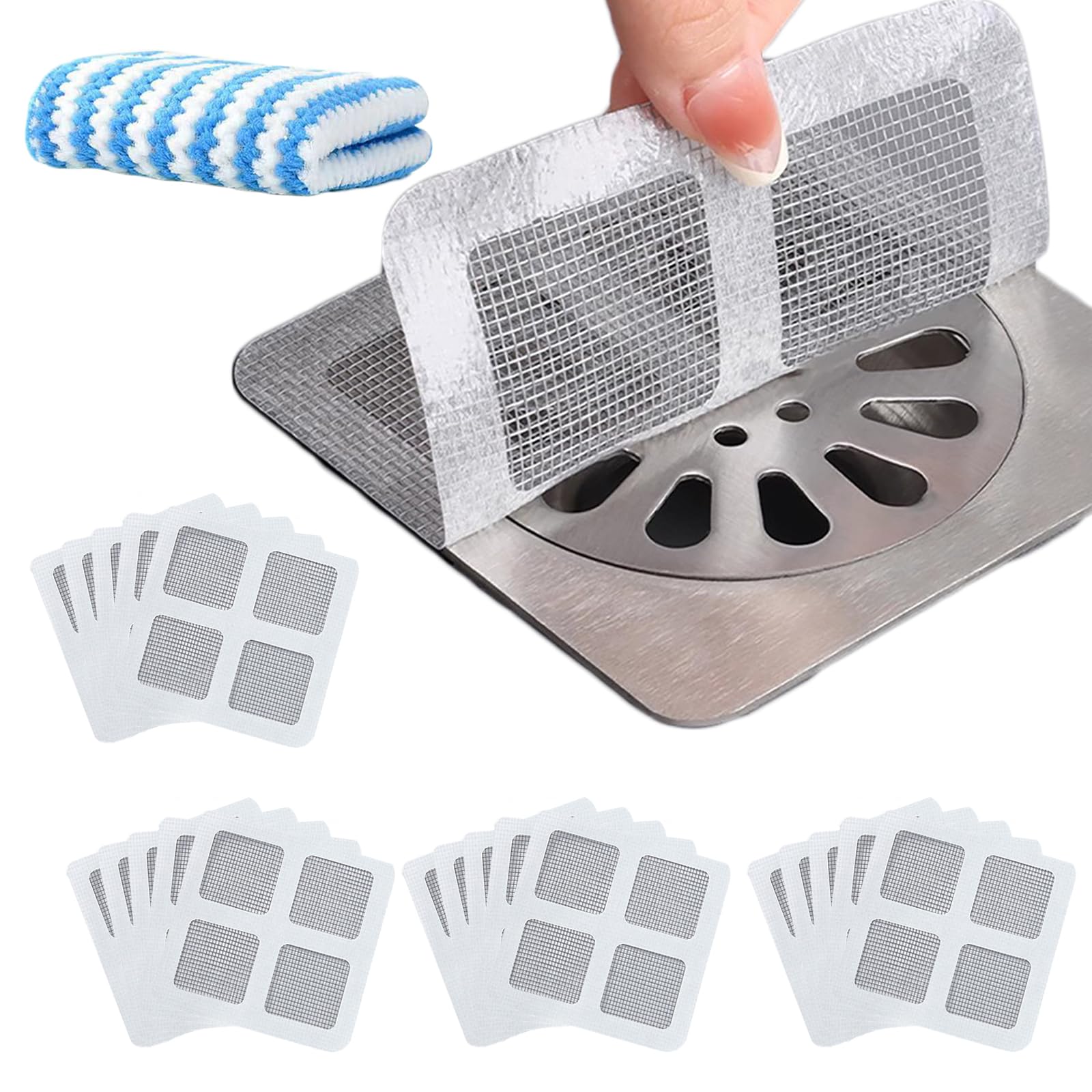 20/30/50PCS Pack Einweg Filterflicken, Disposable Filter Patches for Drain, Disposable Shower Drain Hair Catcher Mesh Stickers for Shower Bathroom, Laundry, Bathtub, Kitchen, Sink (20pcs)