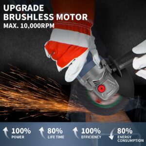 RYOJEGK 5" Brushless Angle Grinder Kit, 2 x 6.0Ah Battery Cordless Angle Grinder Tool,10000RPM Max Rotational Speed & 26Pcs Set of Accessories, Amoladora Angular for Cutting,Polishing & Carving