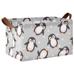 spriport cute penguins light grey foldable storage cube for shelves fabric storage bin with metal frame & double handles large storage box for organizing toys books clothes blankets