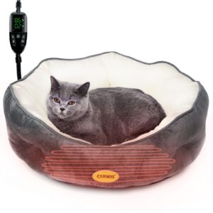 heated cat bed indoor heated pet bed for indoor cats and small dogs, electric round cat heated bed with heating pad, adjustable temperature & timer, washable cat warming bed 20in (gray)