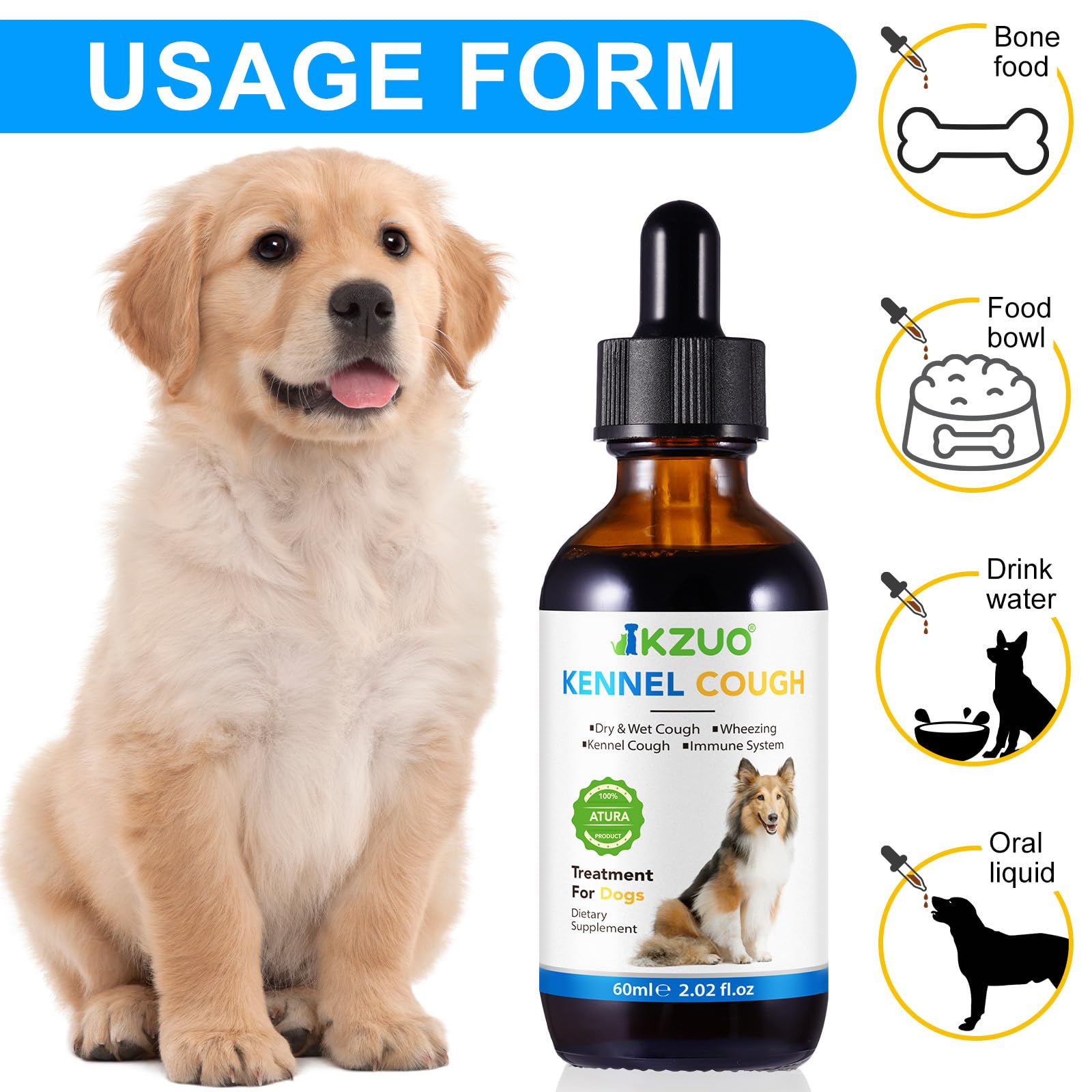 Dog Cough Treatment - Kennel Cough Drops for Dogs, 100% Natural Cough Supplement for Dogs, Allergy Relief Supplement for Dogs, Herbal Drops for All Breeds & Sizes