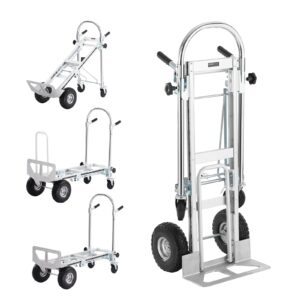 vevor aluminum folding hand truck, 4 in 1 design 1000 lbs capacity, heavy duty industrial collapsible cart, dolly cart with rubber wheels for transport and moving in warehouse, supermarket, garden