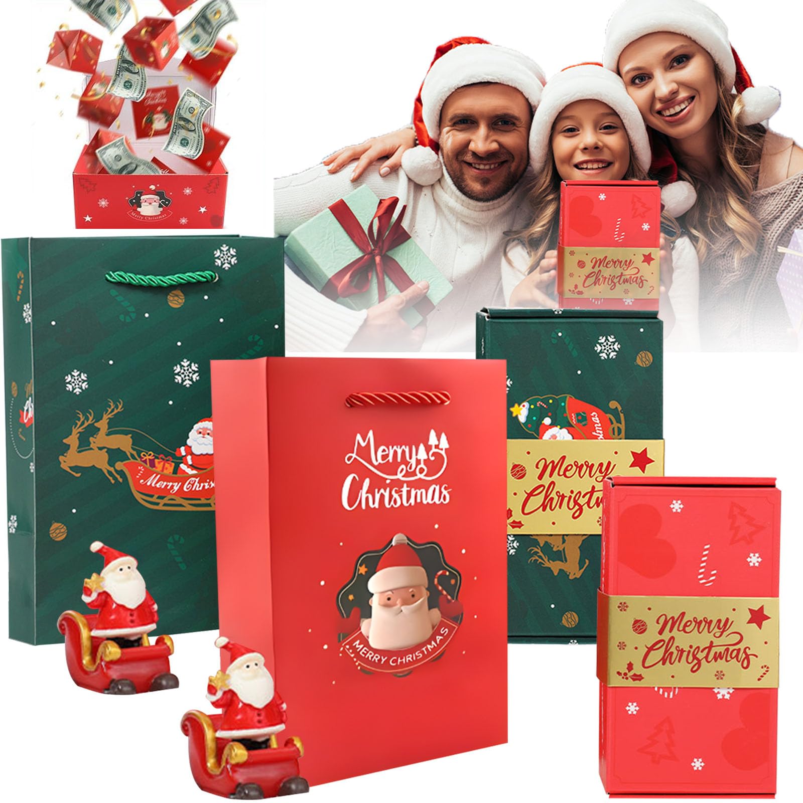 Kahedincy Surprise Gift Box Explosion, 2024 Newly Merry Christmas Surprise Gift Boxes, Folding Bounce Christmas Gift Box for Money and Birthday, Pop-Up Explosion Gift Box - Green&Red