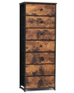 crestlive products tall dresser, 7-drawer fabric storage tower, chests of drawers - vertical organizer unit for bedroom, hallway, entryway, nursery, closets -wood top & handles (rustic brown)