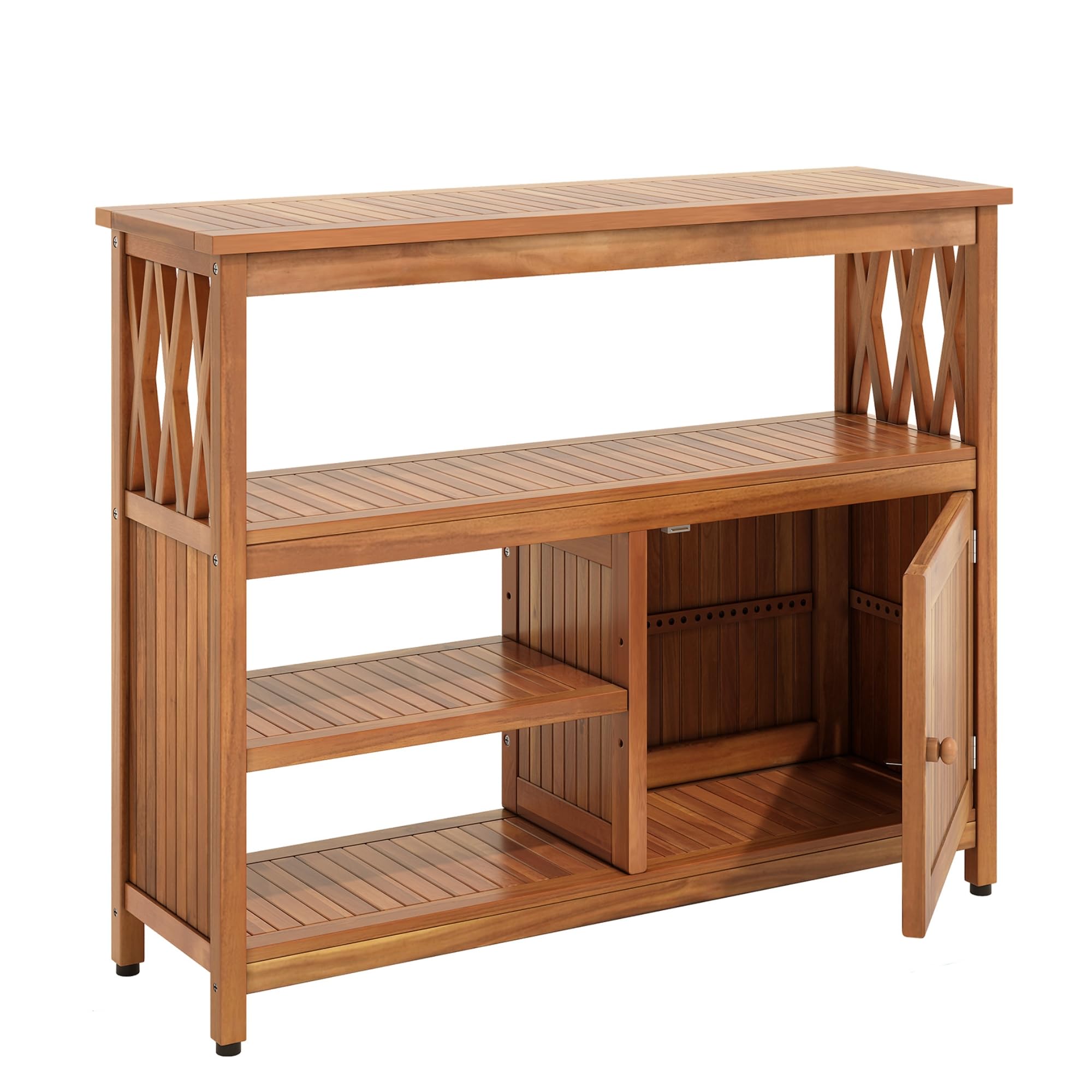 YITAHOME Acacia Wood Patio Bar Table with Storage and Shelves, Outdoor Sideboard Storage Cabinet for Outdoor and Indoor Use, Suitable for Garden Patio Balcony Living Room, Natural