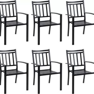 VcJta Stackable Patio Dining Chairs Set of 6 Outdoor Metal Steel High Back Chairs with Weather-Resistant Finish Black Stylish Furniture for Garden