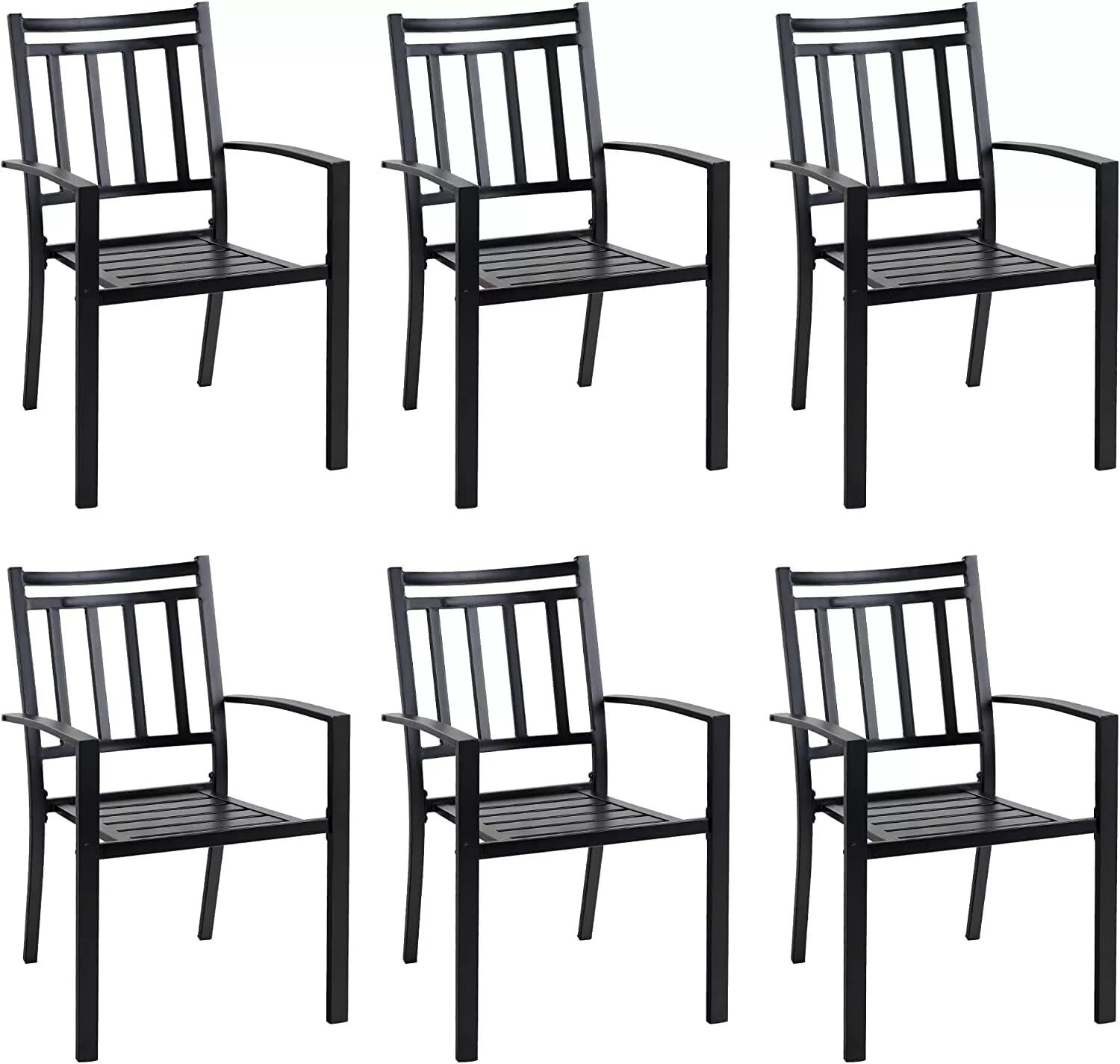 VcJta Stackable Patio Dining Chairs Set of 6 Outdoor Metal Steel High Back Chairs with Weather-Resistant Finish Black Stylish Furniture for Garden