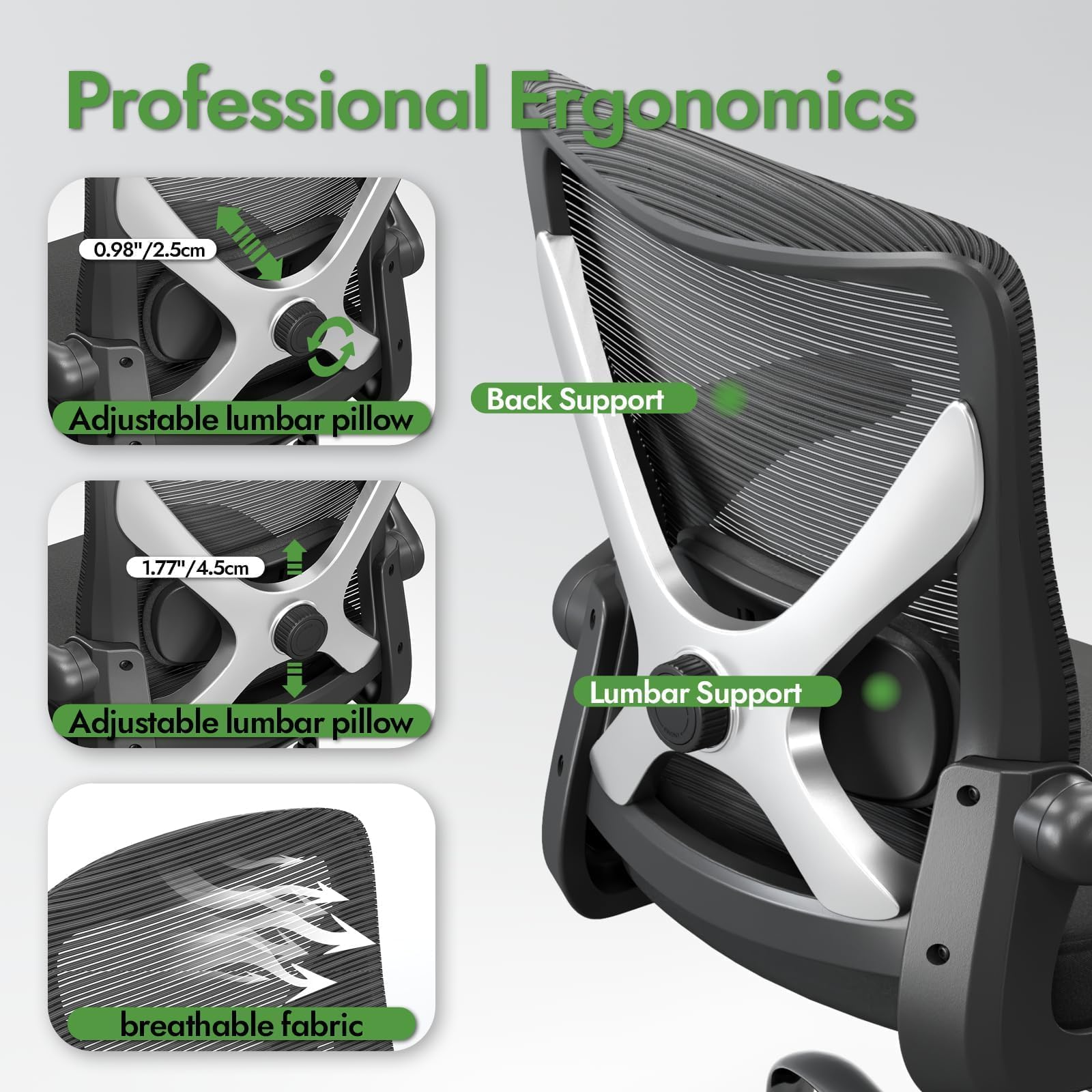 Ergalithic Ergonomic Office Chair - X-Shaped Computer Desk Chair Comfy, Gaming Chair, Office Chair with Lumbar Support, Mesh Office Chairs, Desk Chair for Long Hours (Black Silver)