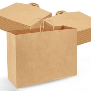 Moretoes 110pcs 16x6x12 Inches Paper Bags with Handles Bulk Large Gift Bags with Handles Brown Paper Bags for Grocery, Merchandise, Gifts