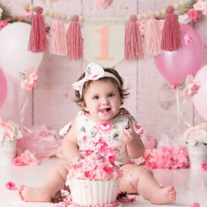 Handmade Boho 1st Birthday High Chair Banner Pink Party Decoration for Girl Baby Shower