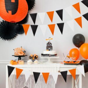 XIANMU 40 Feet 104 Pcs Orange Black White Banner Graduation Party Decorations Halloween Pennant Banner Paper Triangle Flag Bunting Garland for Birthday Wedding Fall Party Decoration