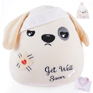 leyoha get well soon dog plush - dog stuffed animals apricot plushie toys with injury bandage, kids' pillow cushion, gifts for patient girls boys, 8 inch