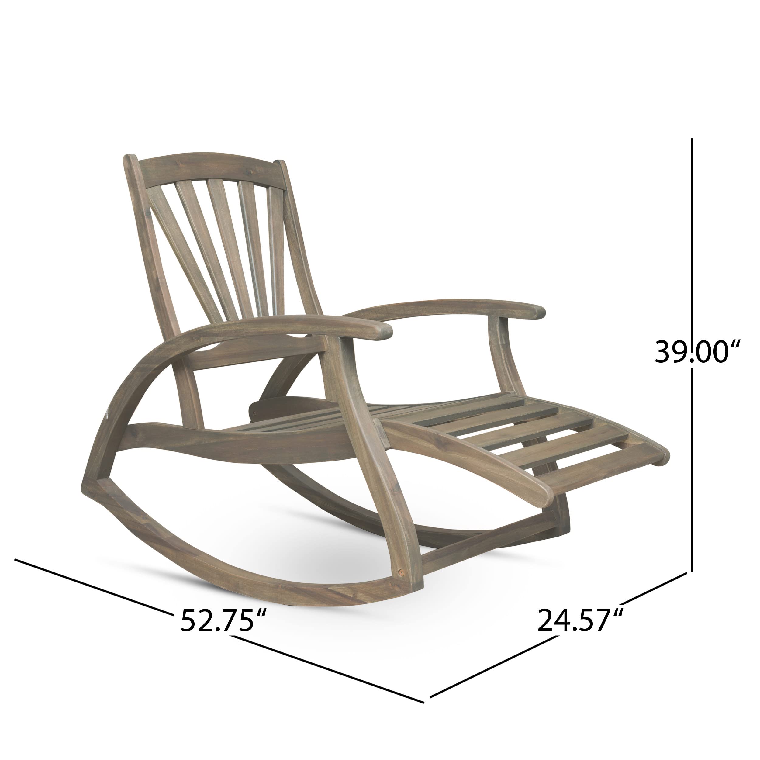 Christopher Knight Home Sunview Outdoor Acacia Wood Recliner Rocking Chairs (Set of 2), 24.75 "W x 41.75 "D x 38 "H, Gray