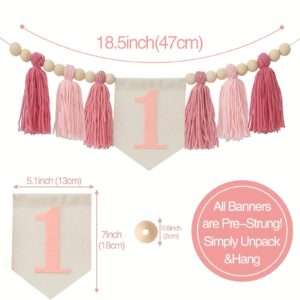 Handmade Boho 1st Birthday High Chair Banner Pink Party Decoration for Girl Baby Shower