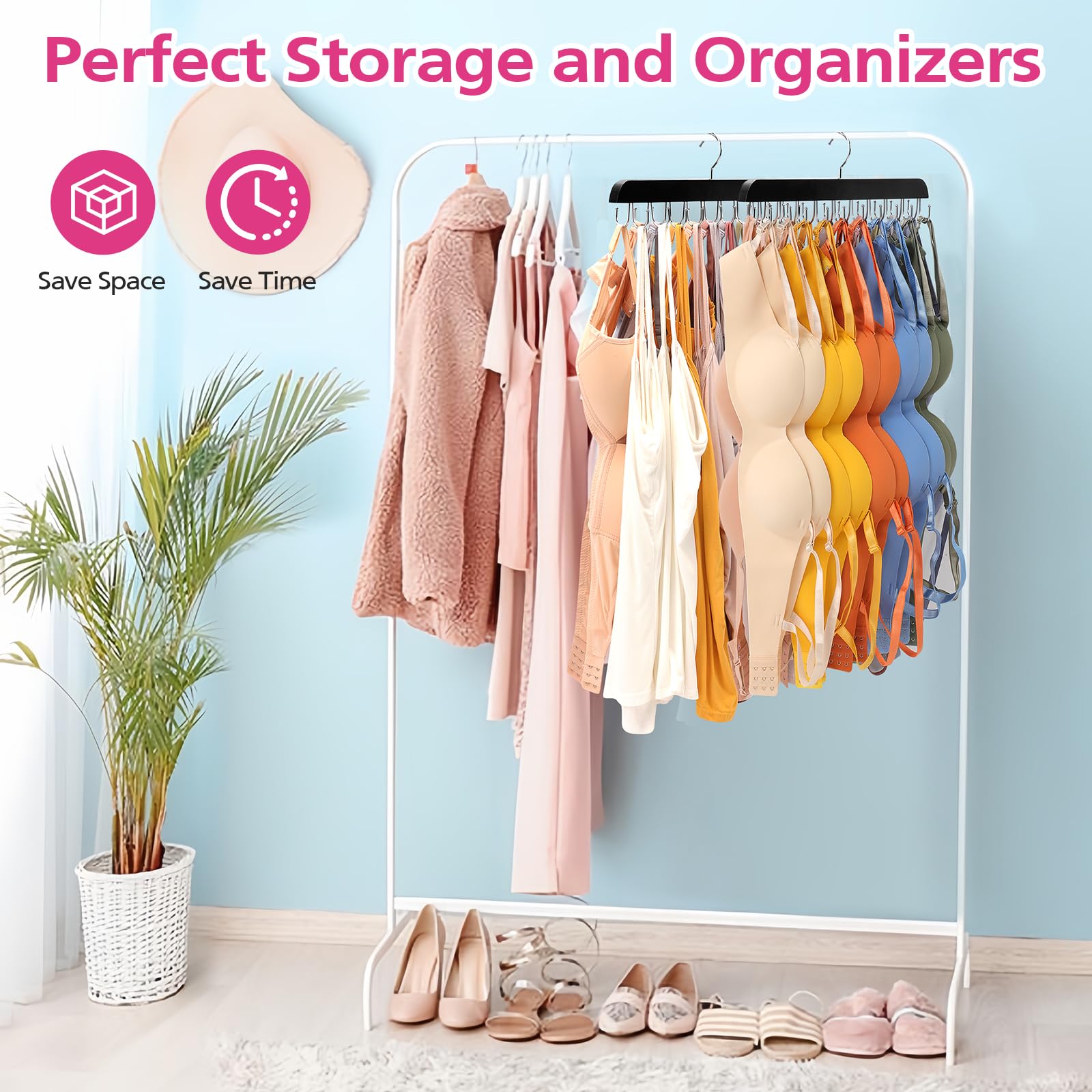 Bra Organizer for Closet, Tank Top Hanger, Bra Hanger 20 Hooks Capacity, Foldable Bra Hangers for Closet Organizer and Storage, Multi Tank Top Hangers Space Saving for Bra (1)