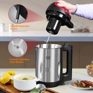 1.6L Soup Maker Machine, Stainless Steel Programmable Soup Maker with Smooth & Chunky Settings, Anti-Dry Burn, Overfill Sensors, and Self-Cleaning Mode for Quick Soups, Baby Food, and Home Use(red)