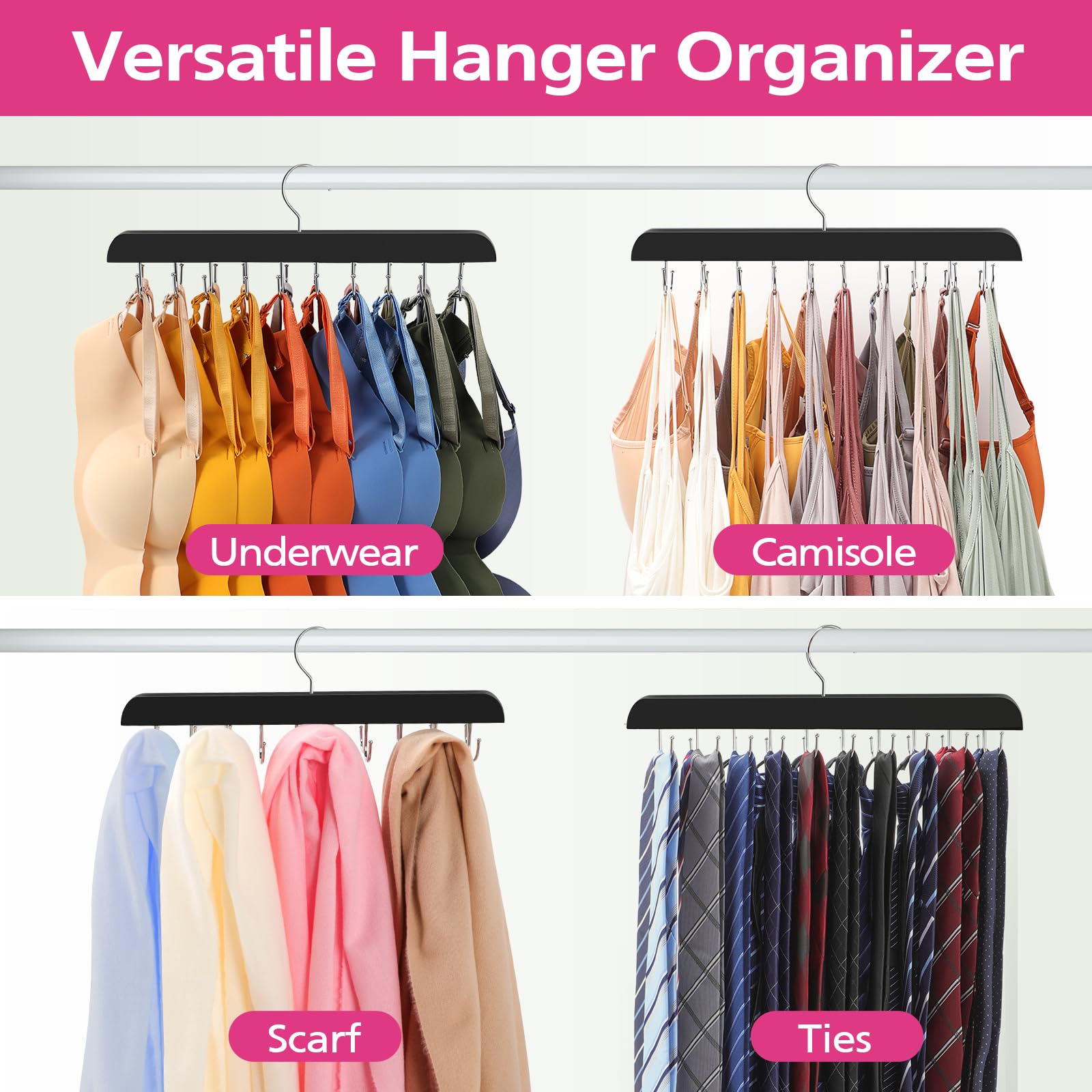 Bra Organizer for Closet, Tank Top Hanger, Bra Hanger 20 Hooks Capacity, Foldable Bra Hangers for Closet Organizer and Storage, Multi Tank Top Hangers Space Saving for Bra (1)